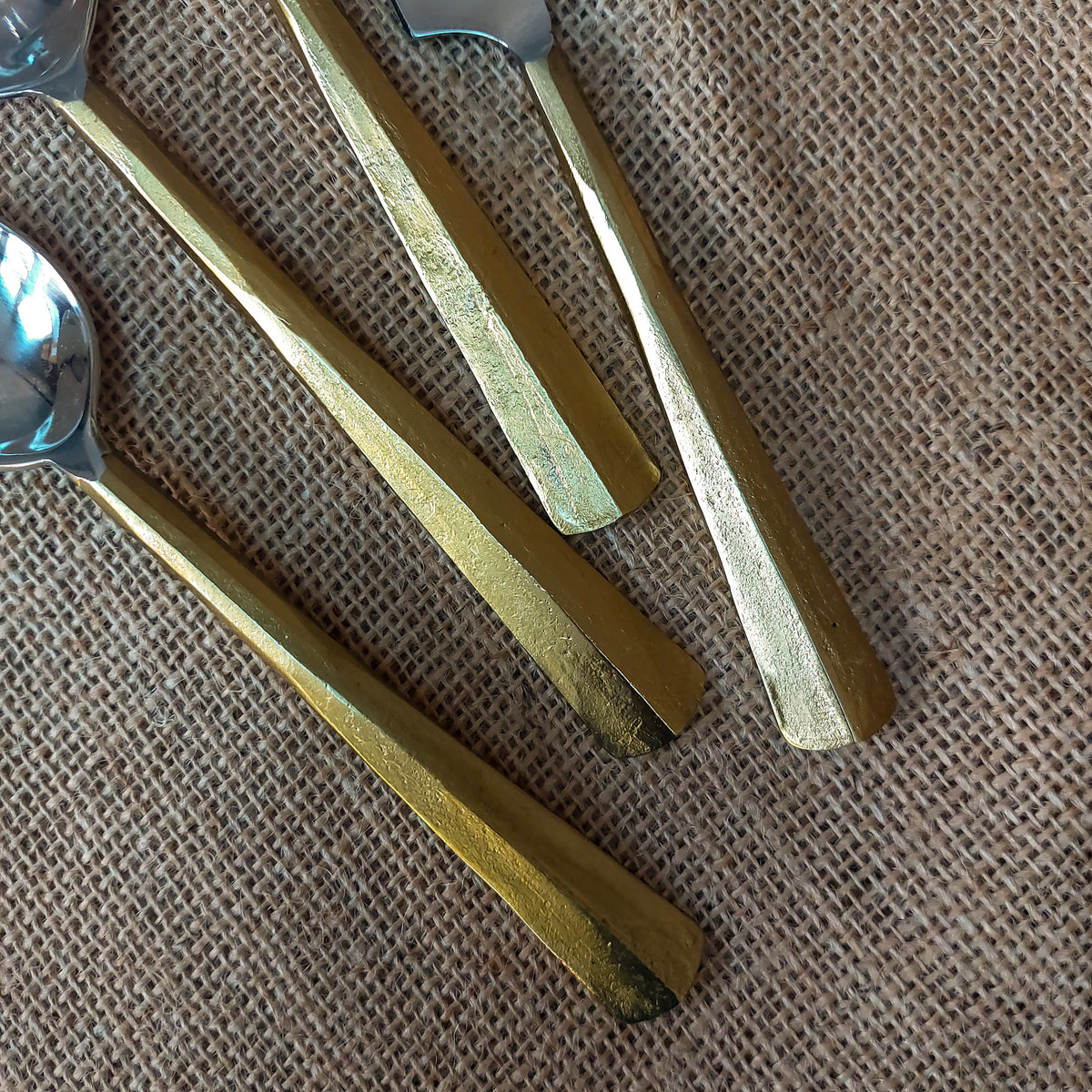 Rustic Gold Plain Hand Forged Steel Cutlery Set | Anav