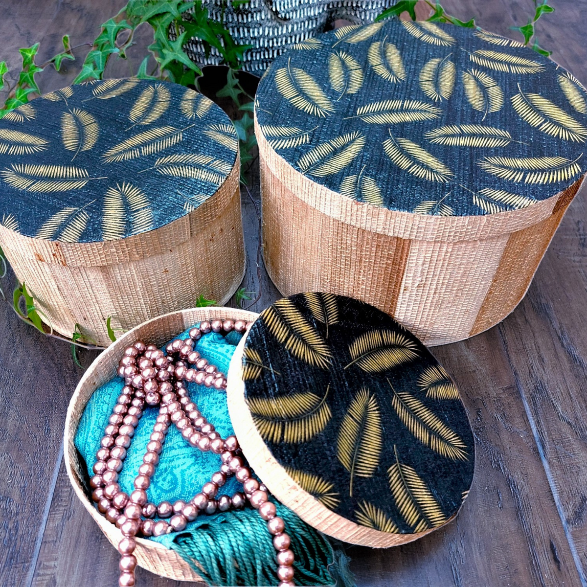 Kela Round Storage box - Black Palm | Anav